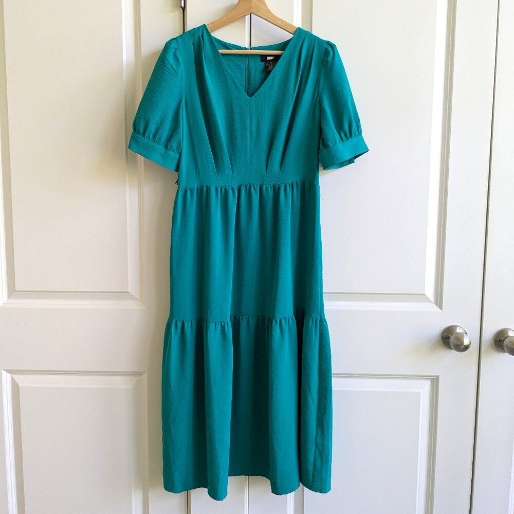 Dkny Emerald Green Prairie Dress Tiered V Neck Short … - Gem